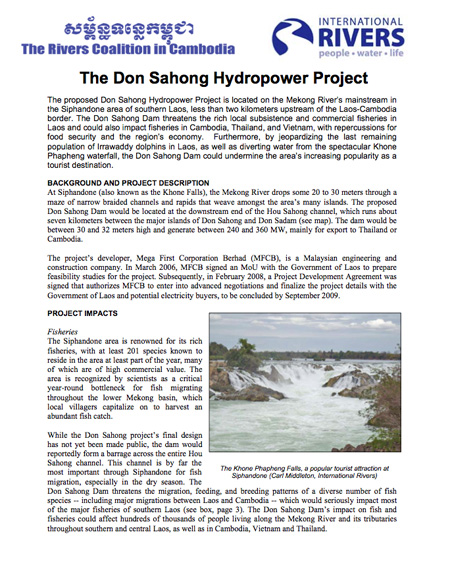 Don Sahong Dam Fact Sheet - International Rivers Resource Hub